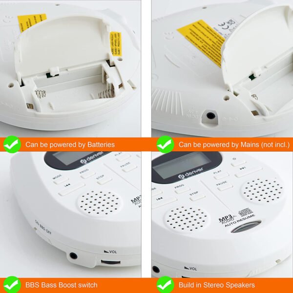 Denver DMP-395 Portable CD Player With Speakers – MP3 & Audio Book ...